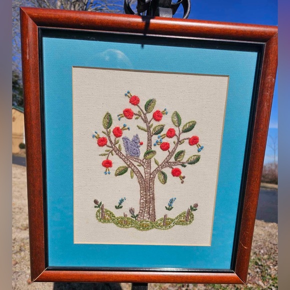 Vintage | Wall Decor | Vintage Hand Embroidered Crewel Handwork Bird ...